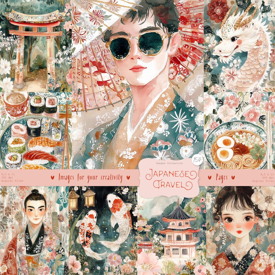 Japanese Travel Scrapbook Kit: Geisha, Sushi, Sakura (digital Download ...