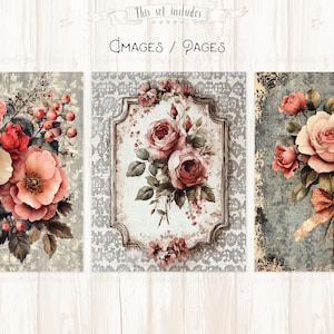 Vintage Floral Clipart: Shabby Chic Roses Ephemera (digital Download ...