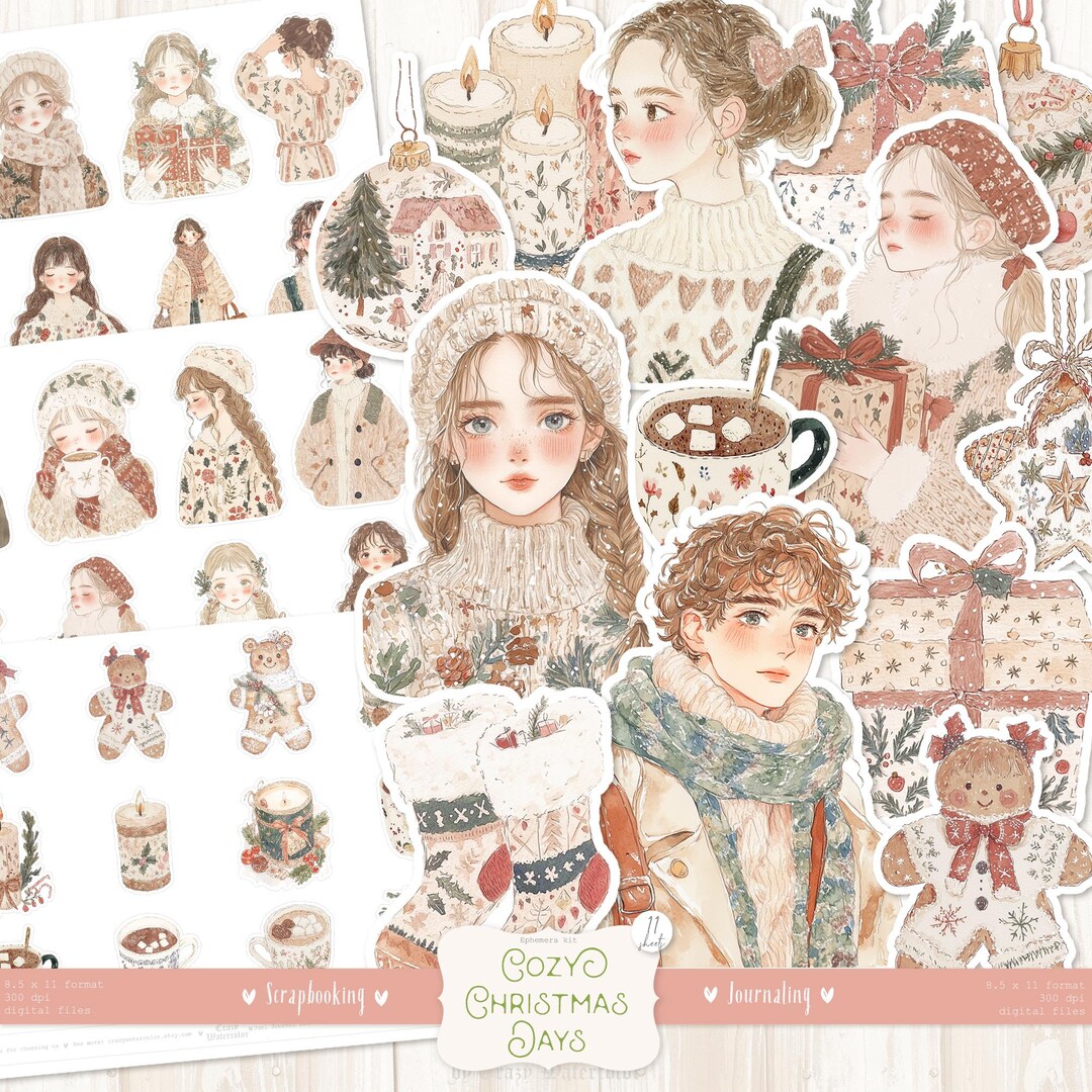 Christmas Ephemera Fussy Cuts: Cozy Winter Stickers (digital Download ...