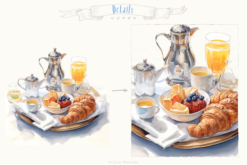 Breakfast Watercolor Clipart Set PNG : Tasty Healthy Food, Brunch, Cafe ...