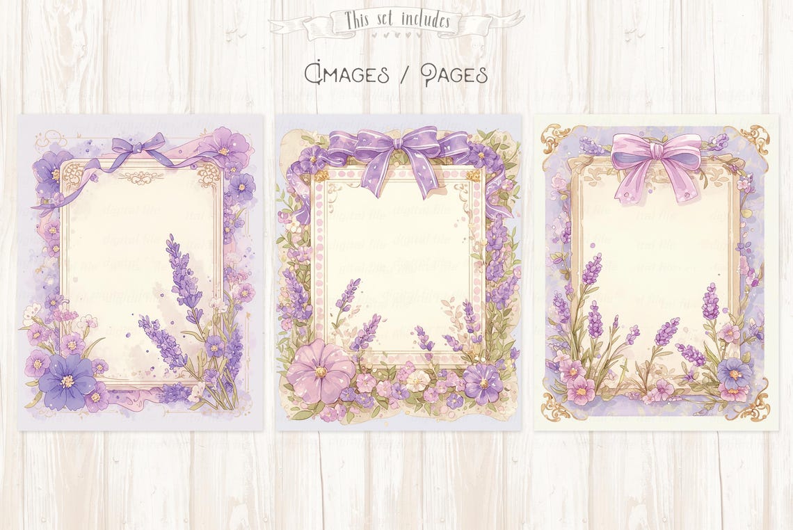 Lavender Notebook 50 Images: DIGITAL Planner Empty Pages, Invitations ...