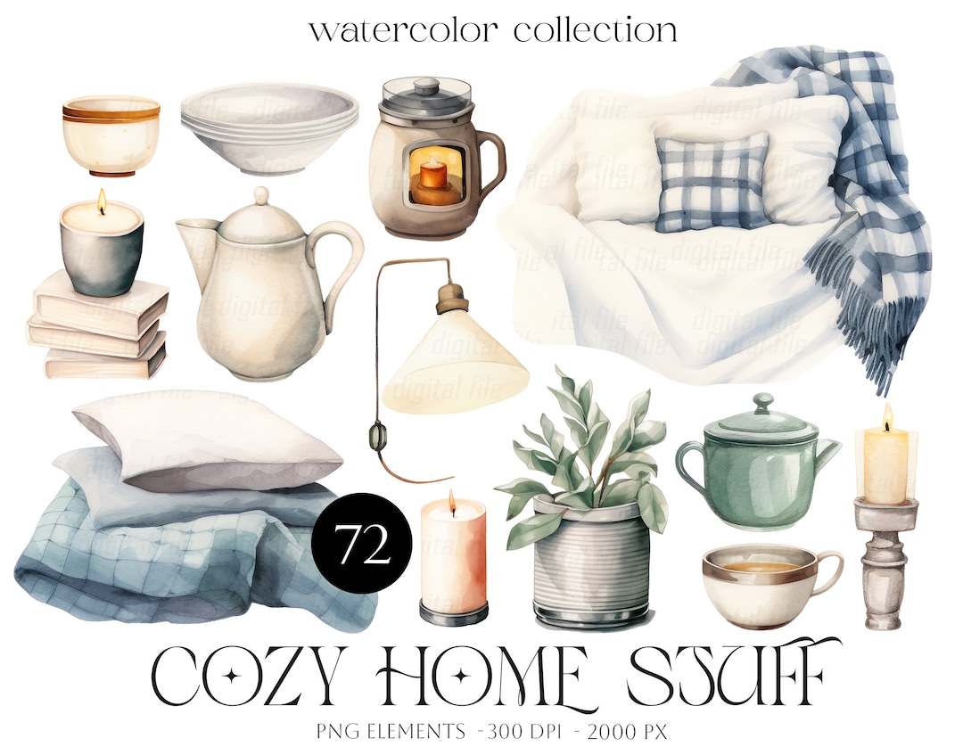 Cozy Home Stuff Clipart Collection - Watercolor Clipart - Transparent ...