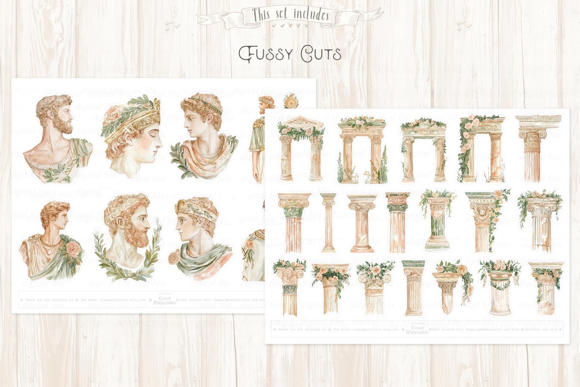 Watercolor Greek Mythology Stickers: Ancient Roman Ephemera (digital ...
