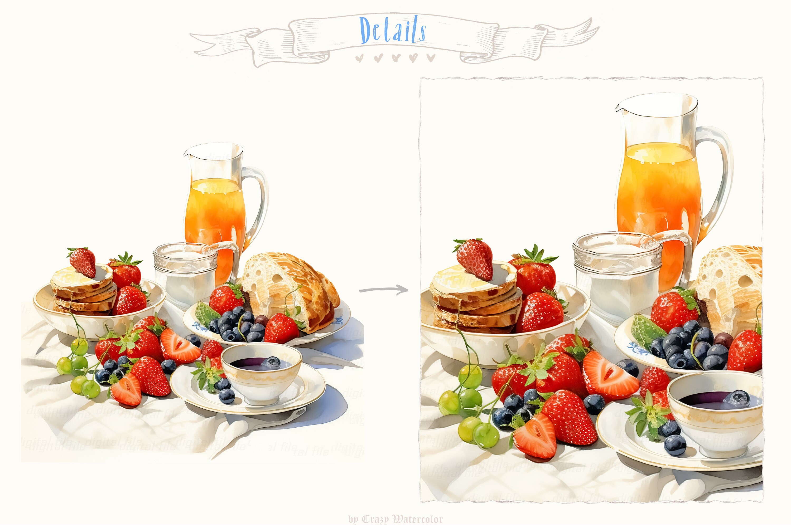 Breakfast Watercolor Clipart Set PNG : Tasty Healthy Food, Brunch, Cafe ...