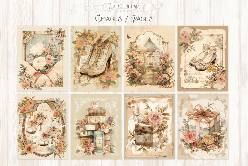 Watercolor Shabby Chic Clipart: Vintage Ephemera (digital Download) - Etsy