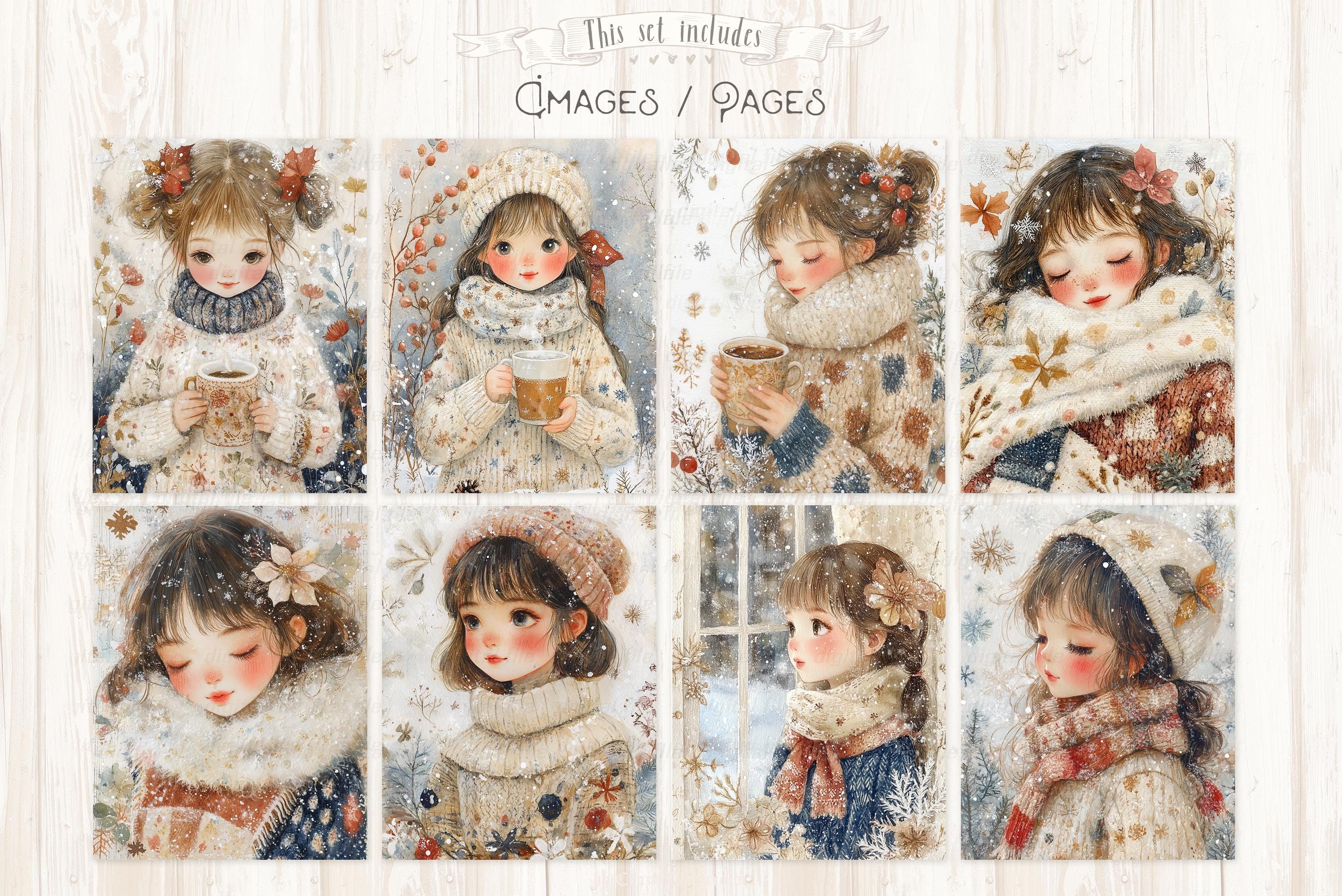 Watercolor Winter Girl Clipart: Cozy Holiday Images (digital Download ...