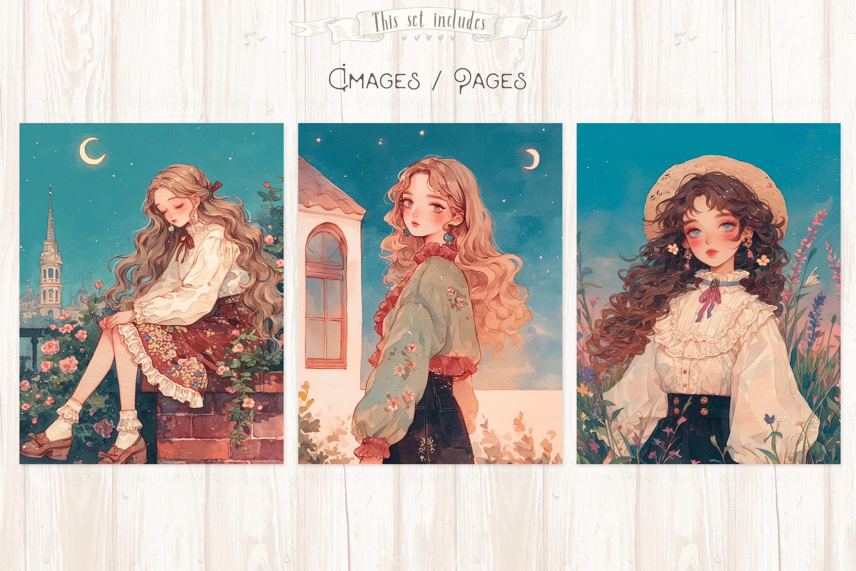 Folk Girls Clipart: Evening Dream Asian Fashion Ephemera (digital ...