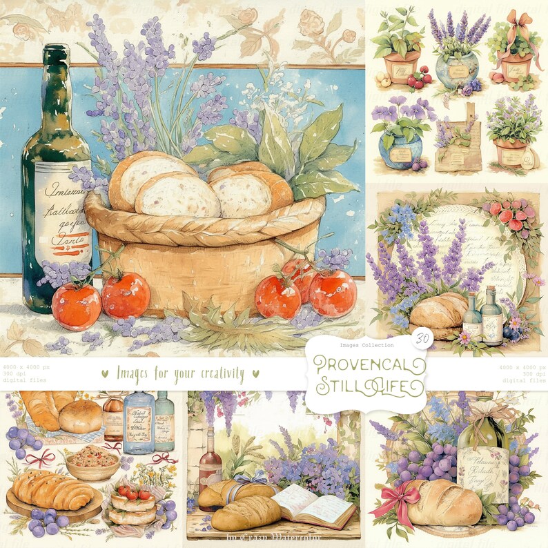 Provencal Still Life 30 Images / Pages: Watercolor Food Clipart ...