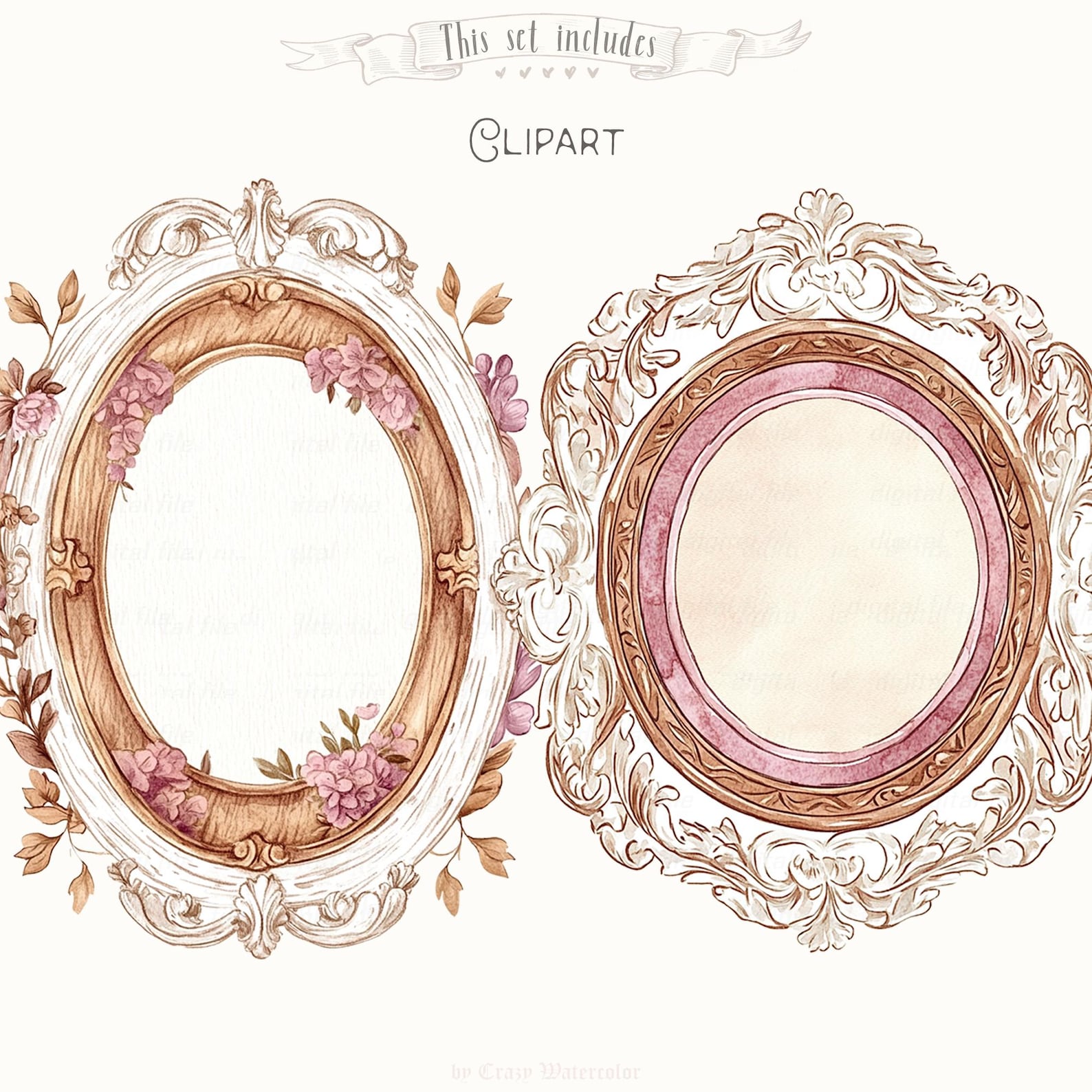 Oval Frames 60 PNG Clipart: DIGITAL Victorian Style Borders, Rustic ...