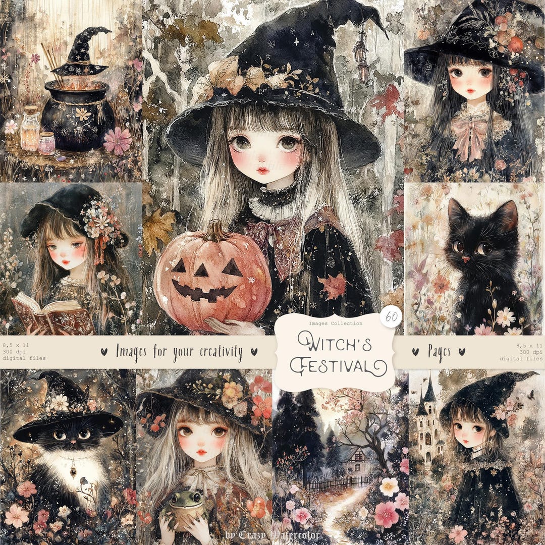Watercolor Halloween Clipart: 60 Witch's Festival Images (digital ...