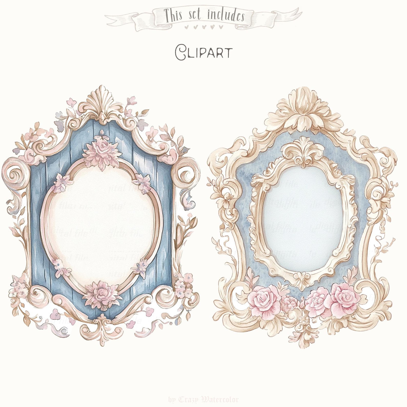 Shabby Chic Frames Clipart: Victorian Blue Borders (digital Download ...