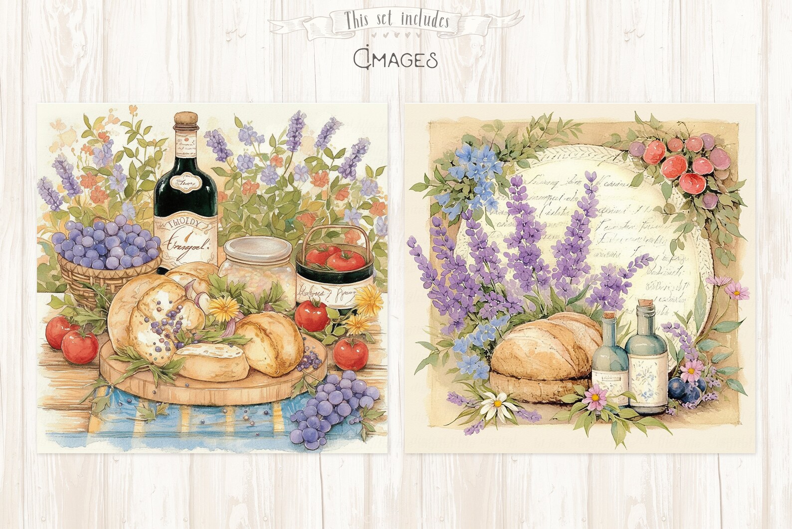 Provencal Still Life 30 Images / Pages: Watercolor Food Clipart ...