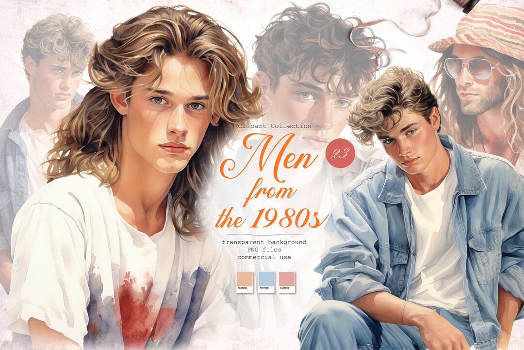 Men From 1980s Clipart Collection - Watercolor Illustrations ...
