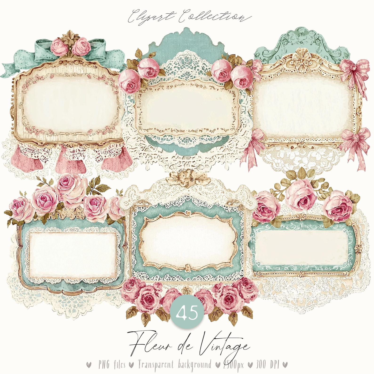 Vintage Frames Clipart: Victorian Borders, Shabby Chic Ephemera ...