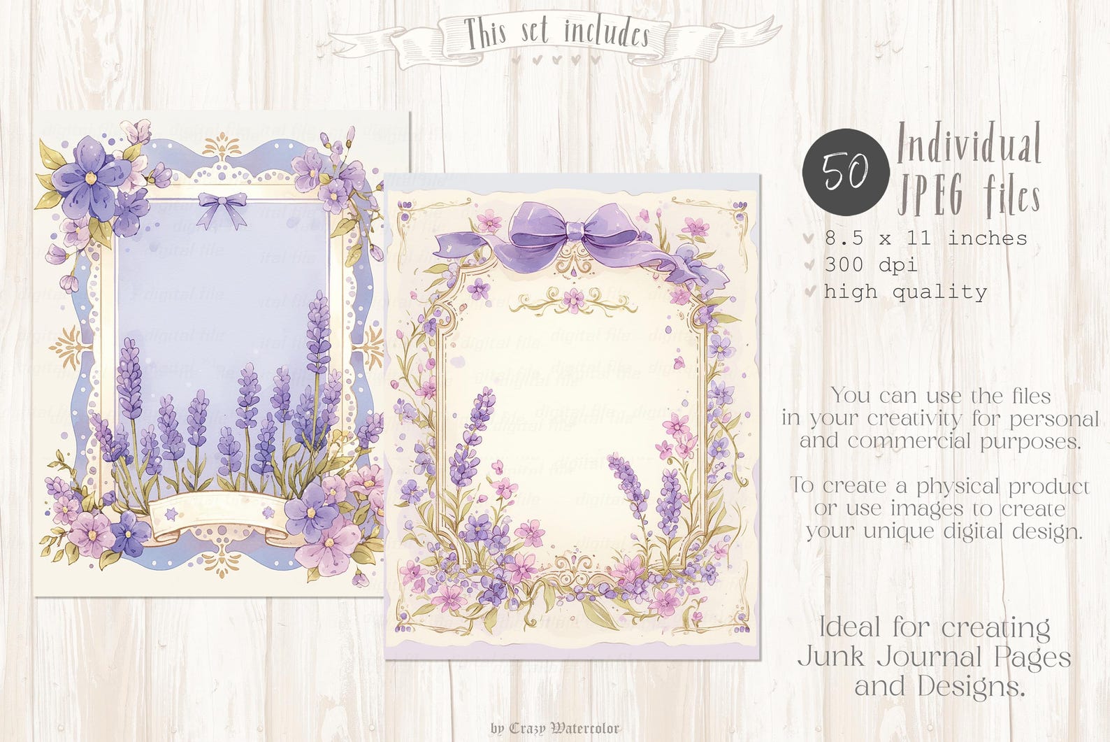Lavender Notebook 50 Images: DIGITAL Planner Empty Pages, Invitations ...