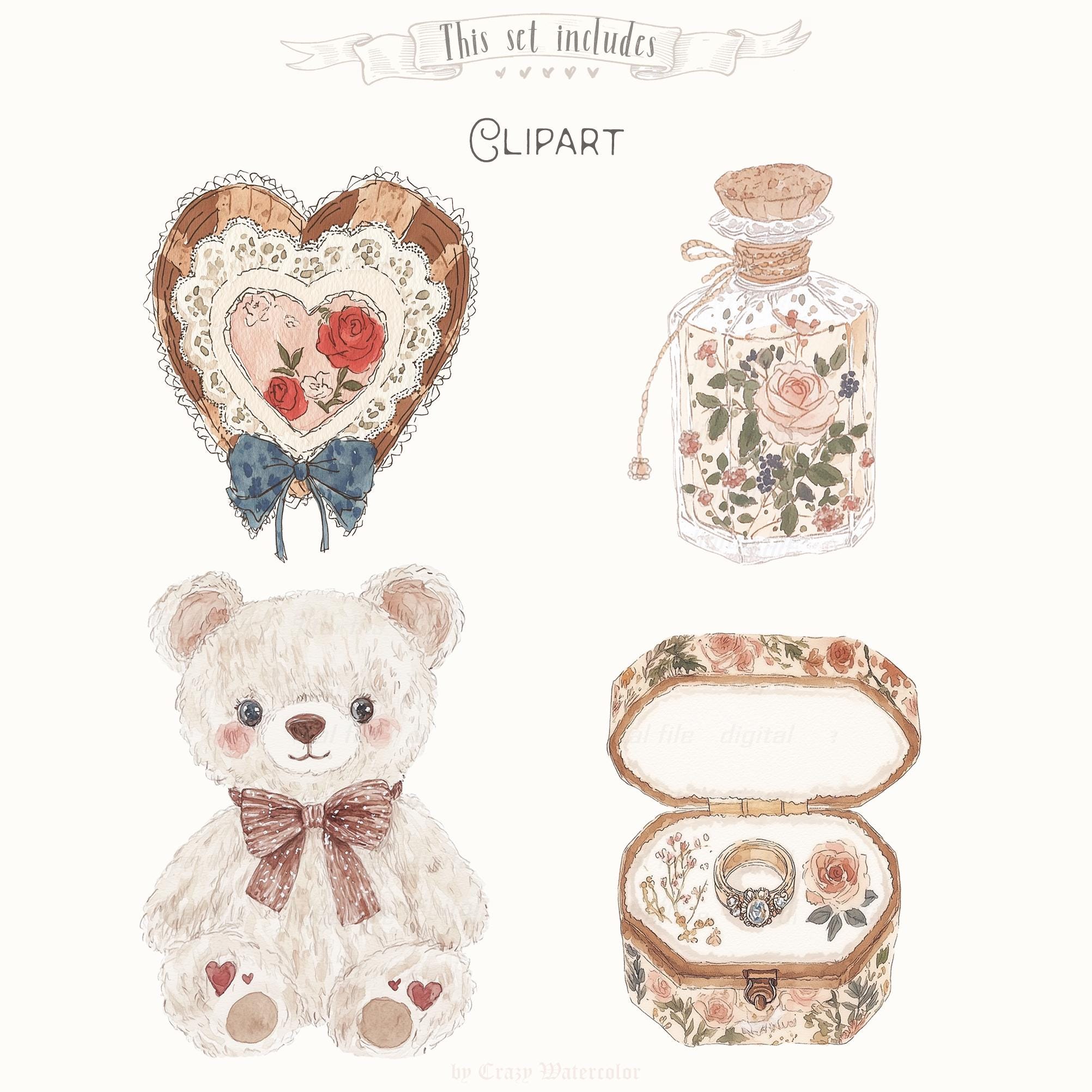 Valentine Watercolor Clipart Set: 75 Romantic Graphics (digital ...