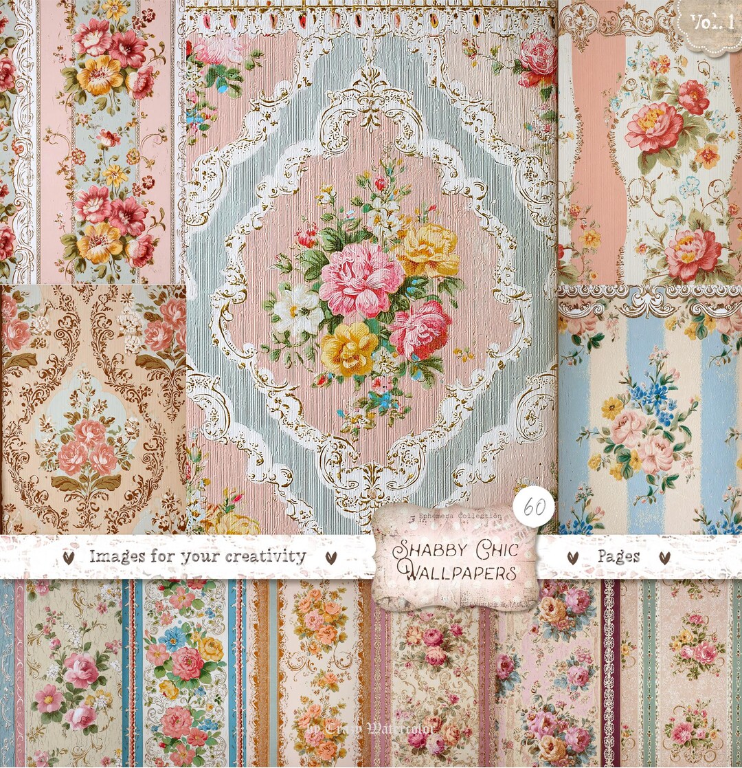 Shabby Chic Floral Paper, Vintage Wallpapers, Scrapbook Pages (digital ...