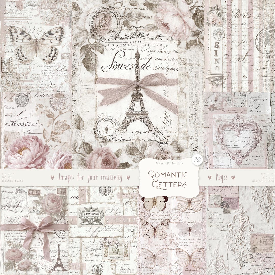 Romantic Shabby Chic Kit, Junk Journal Pages: Vintage Background ...
