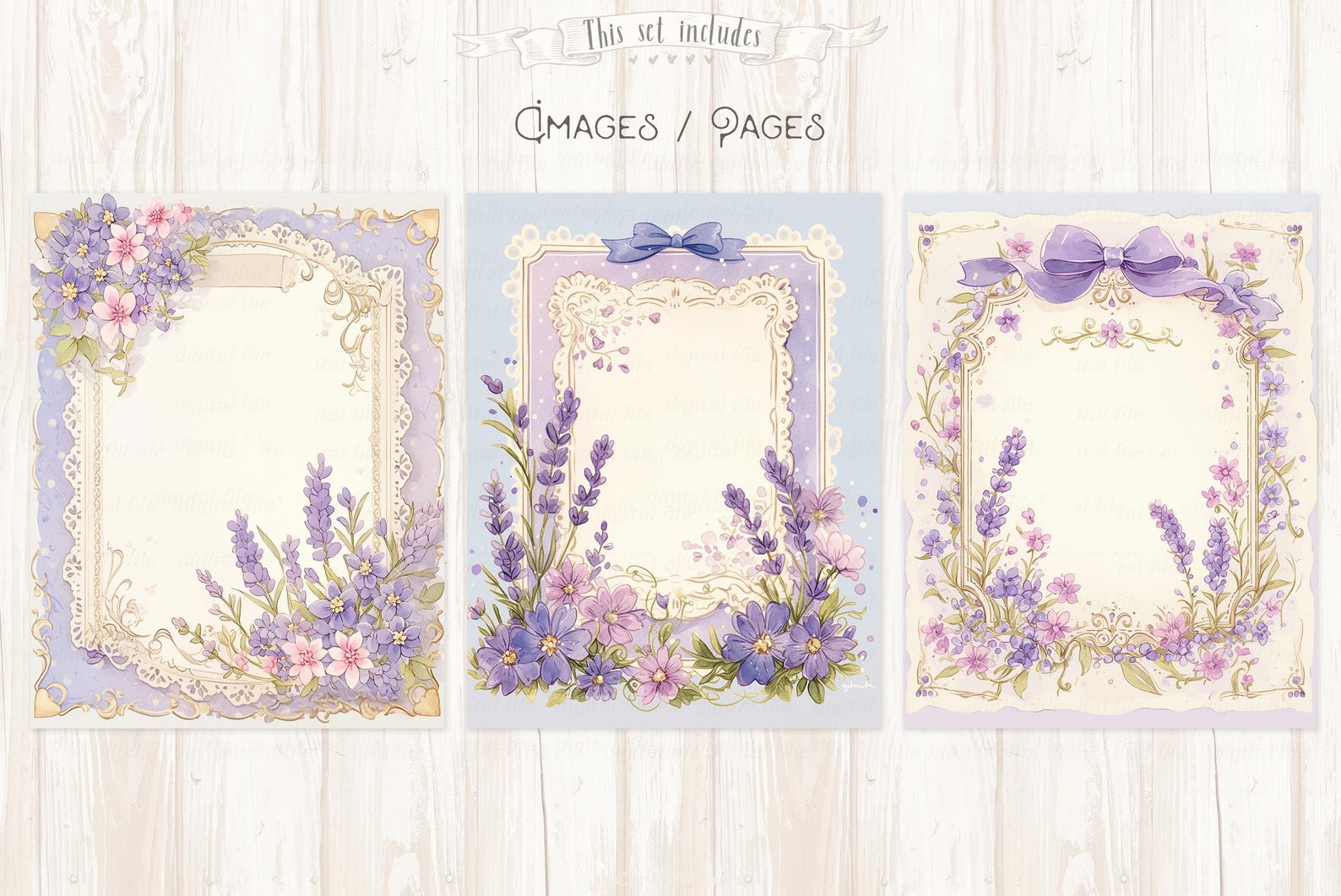 Lavender Notebook 50 Images: DIGITAL Planner Empty Pages, Invitations ...