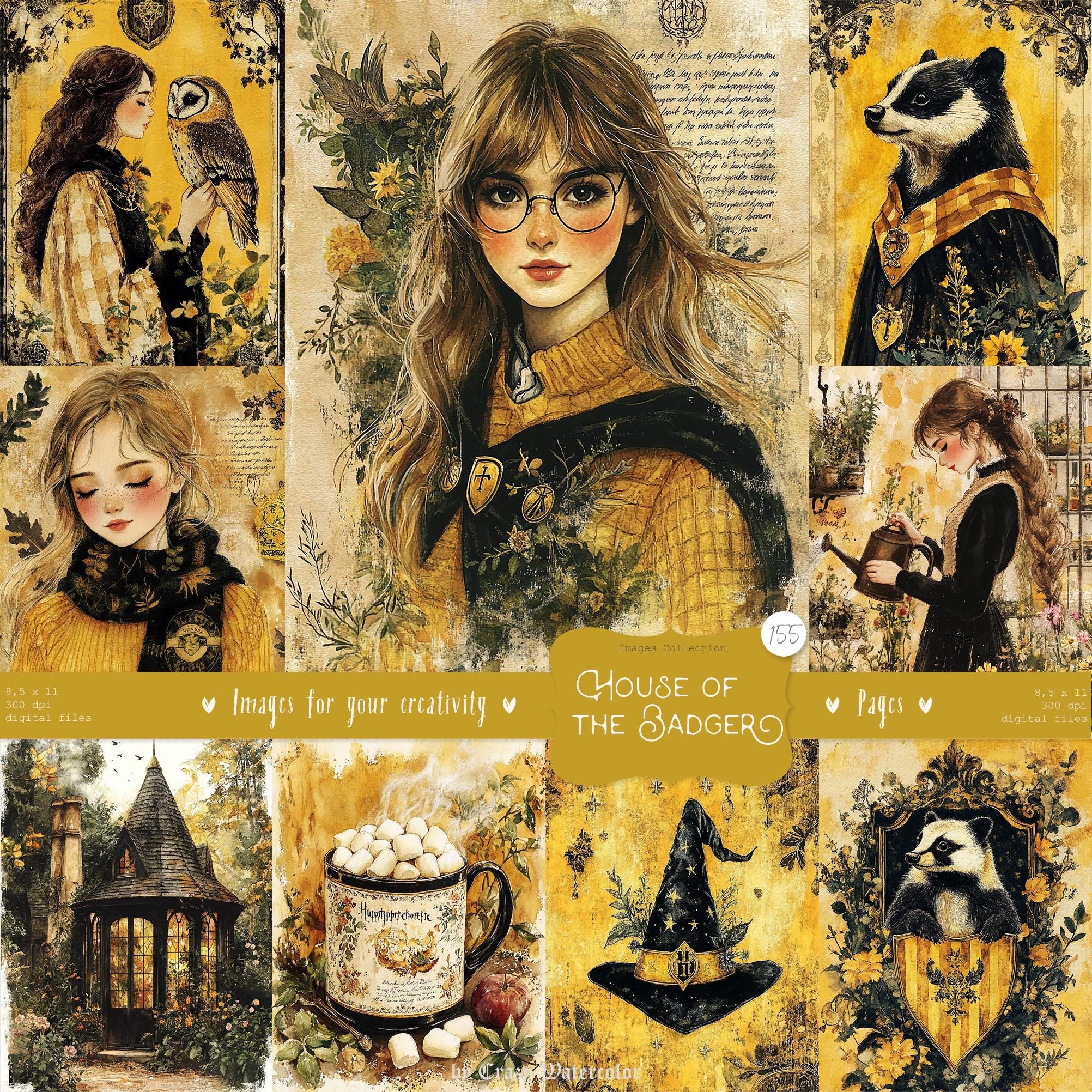 House of the Badger 155 Images: DIGITAL Magic School Pages, Wizard ...