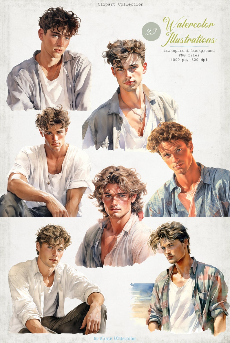 Men From 1980s Clipart Collection - Watercolor Illustrations ...