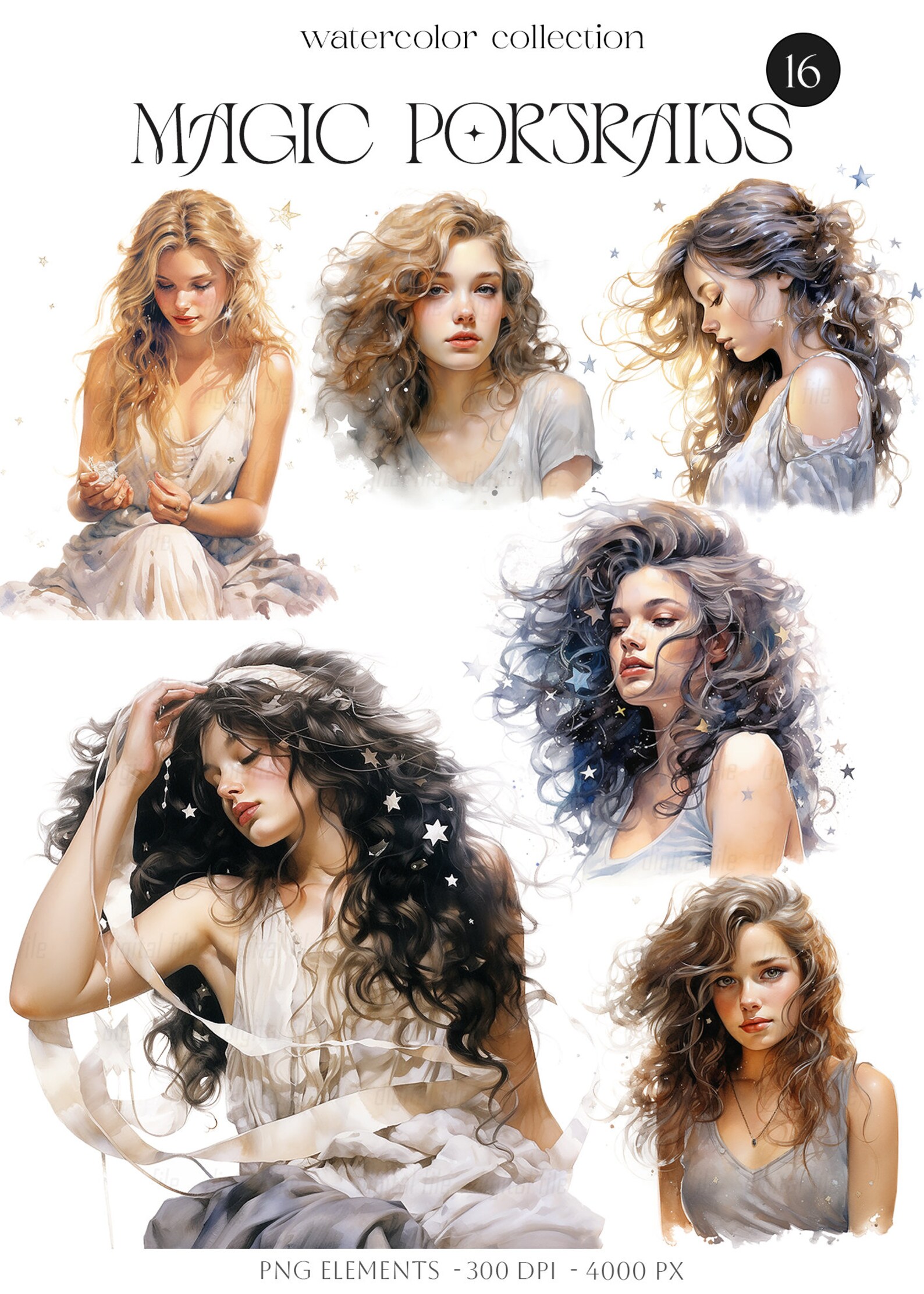 Magic Portraits Clipart Collection Watercolor Clipart - Etsy