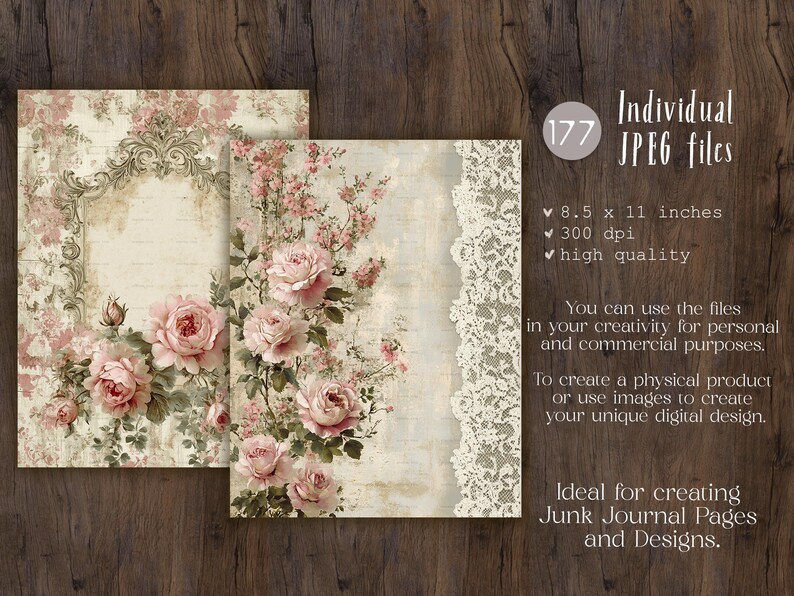 Blush Rose Digital Paper: Shabby Chic Scrapbook Pages (digital Download ...