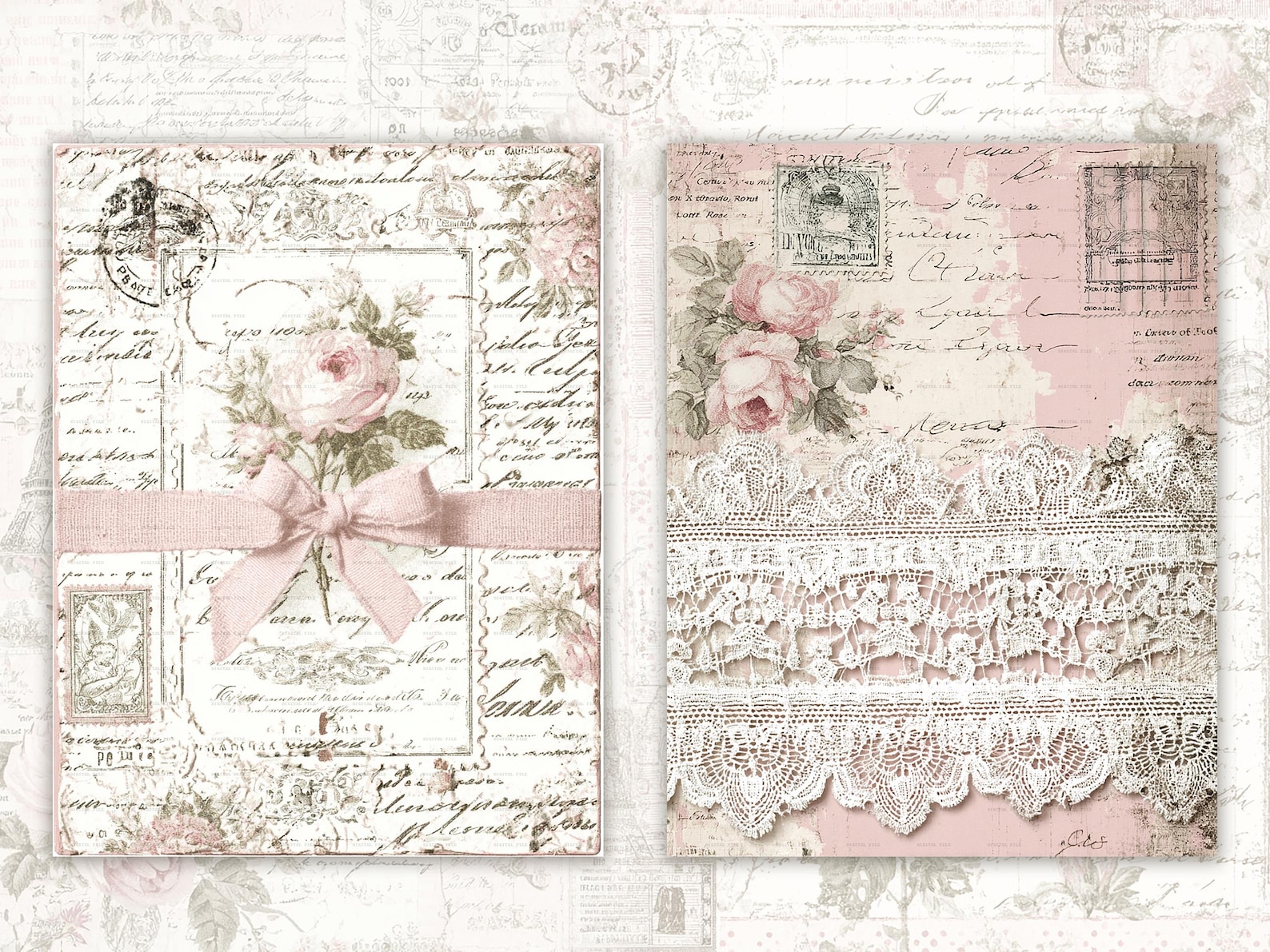 Romantic Shabby Chic Kit, Junk Journal Pages: Vintage Background ...