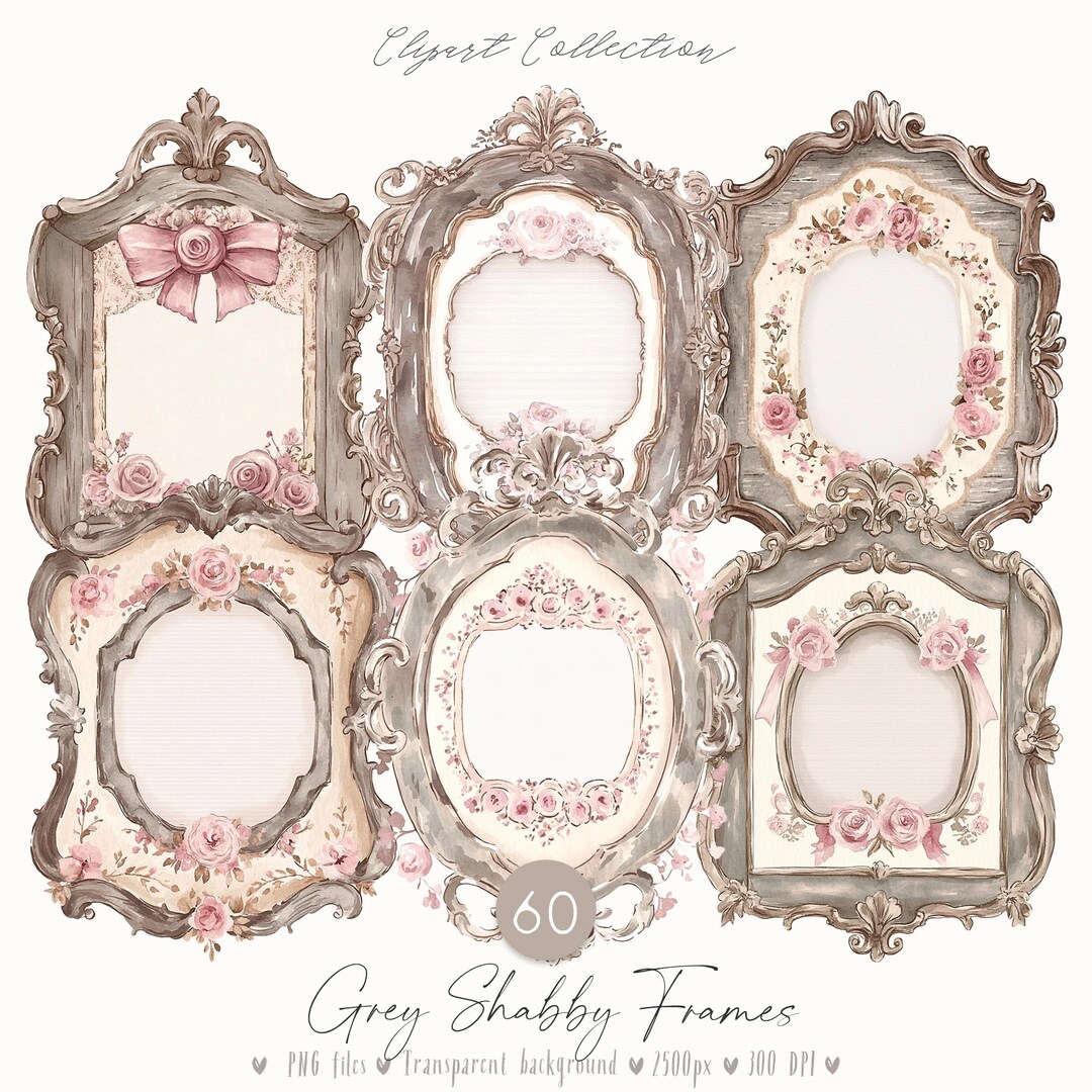 Grey Shabby Frames Clipart: Victorian Style Borders (digital Download ...