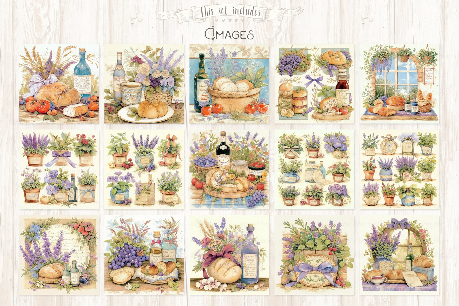 Provencal Still Life 30 Images / Pages: Watercolor Food Clipart ...