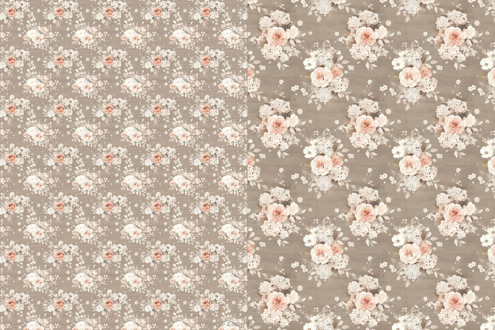 Vintage Floral Scrapbook Paper: Beige Gray Wildflower Dream (digital ...