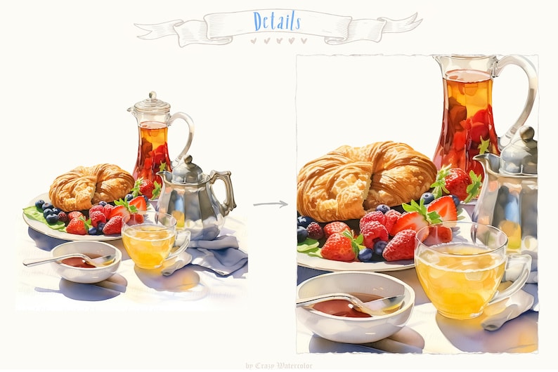 Breakfast Watercolor Clipart Set PNG : Tasty Healthy Food, Brunch, Cafe ...