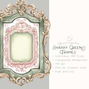 Shabby Green Frames 50 Clipart: DIGITAL Victorian Style Borders, Rustic ...
