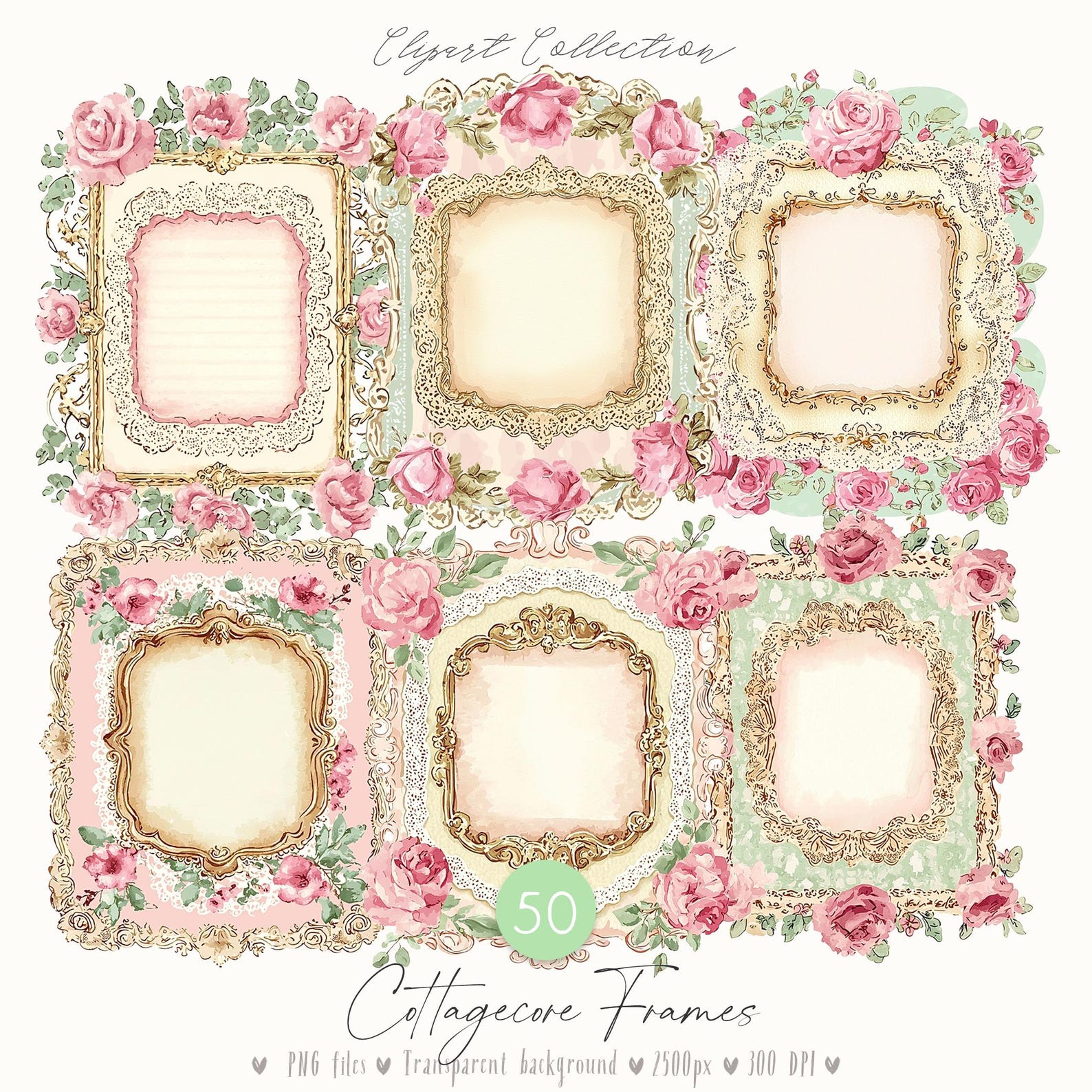 Cottagecore Frames 50 Clipart: DIGITAL Victorian Style Borders, Rustic ...