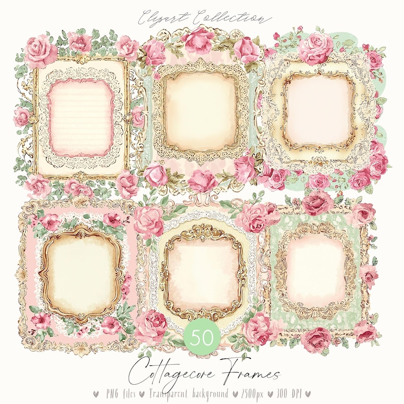 Cottagecore Frames 50 Clipart: DIGITAL Victorian Style Borders, Rustic ...