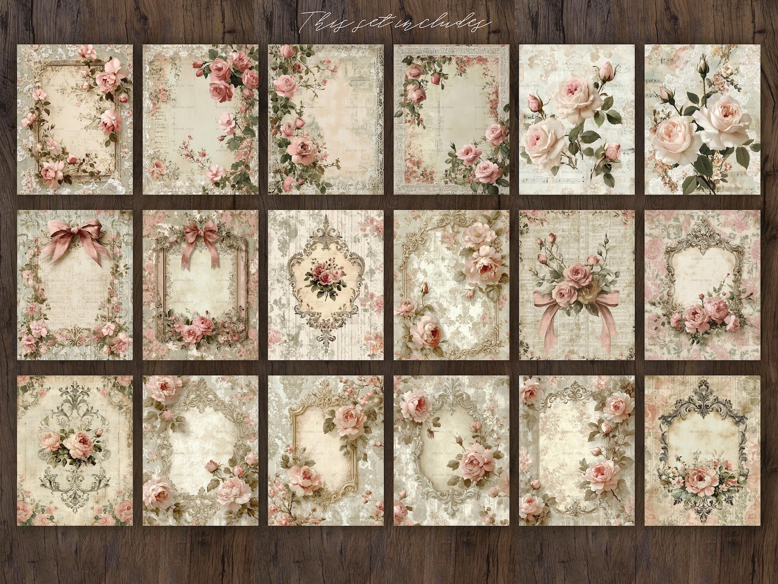 Blush Rose Digital Paper: Shabby Chic Scrapbook Pages (digital Download ...