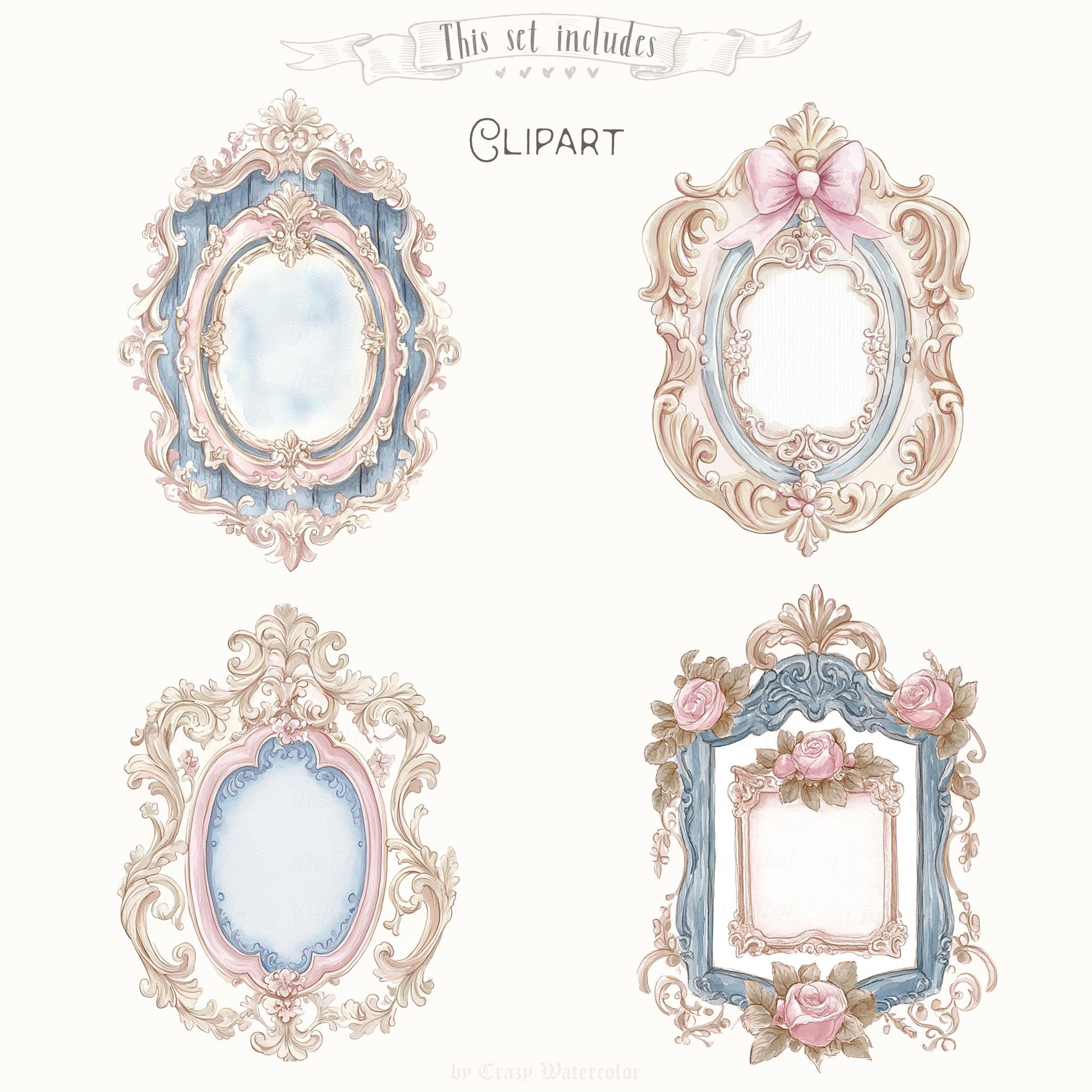 Shabby Blue Frames 55 Clipart: DIGITAL Victorian Style Borders, Rustic ...