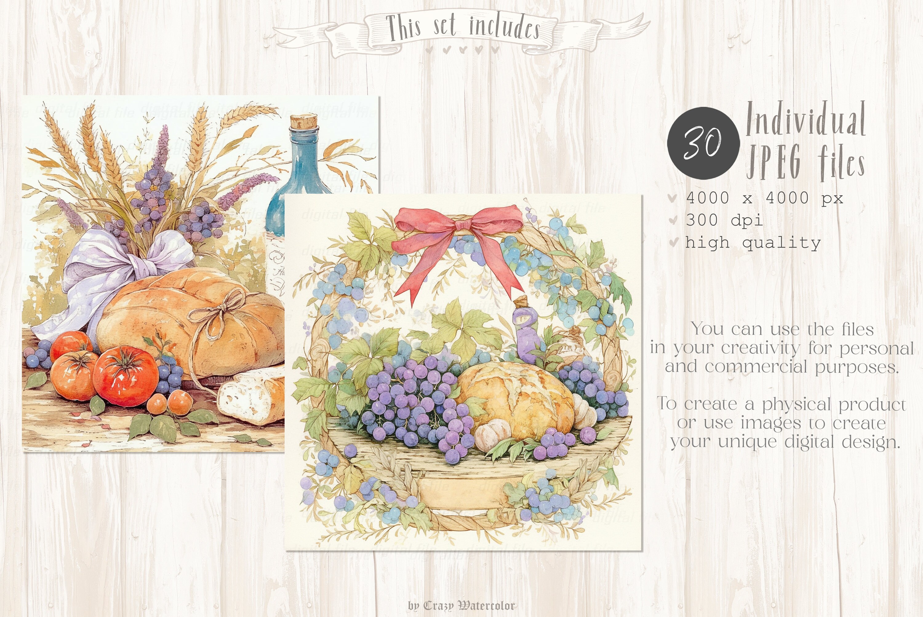 Provencal Still Life 30 Images / Pages: Watercolor Food Clipart ...