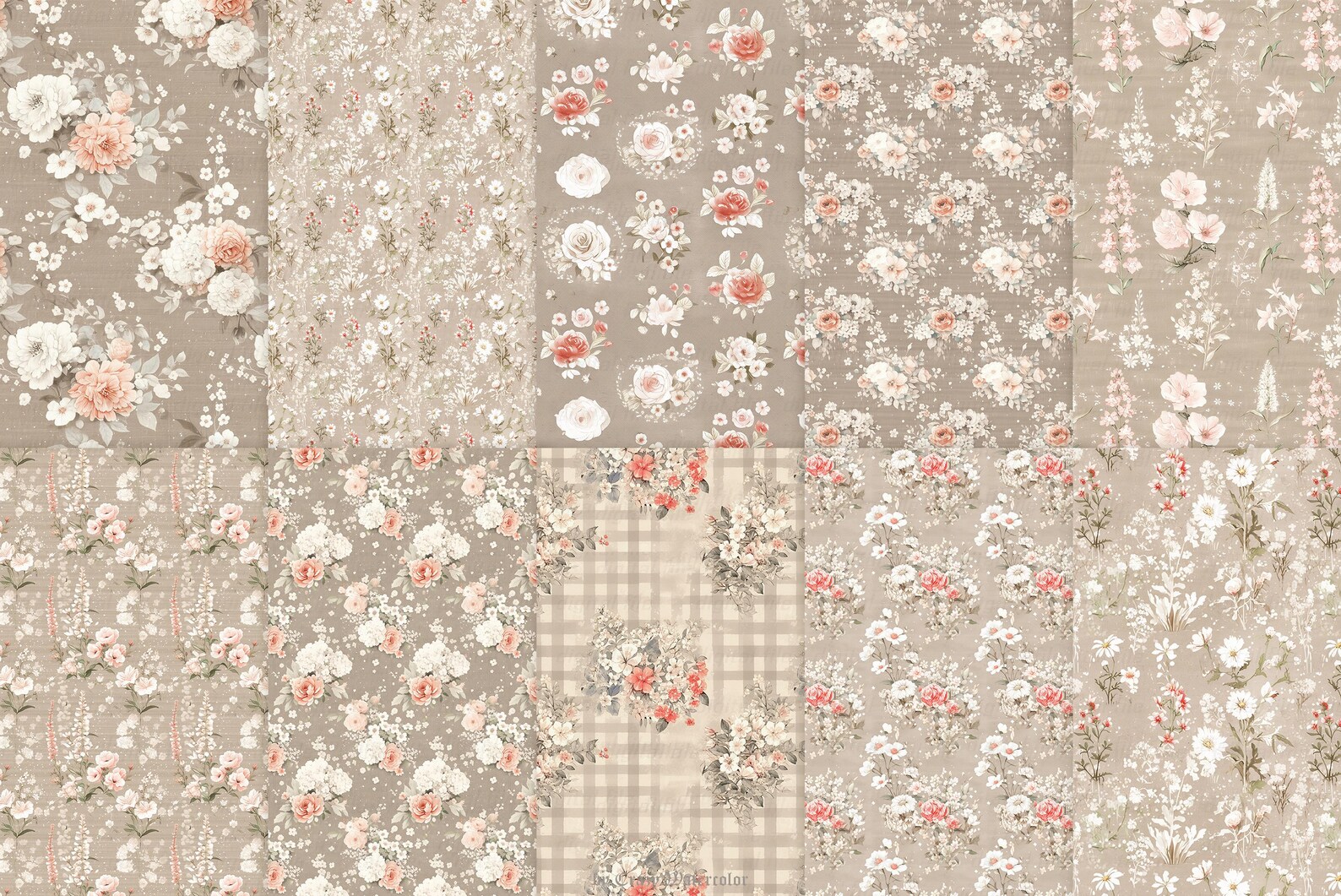 Vintage Floral Scrapbook Paper: Beige Gray Wildflower Dream (digital ...
