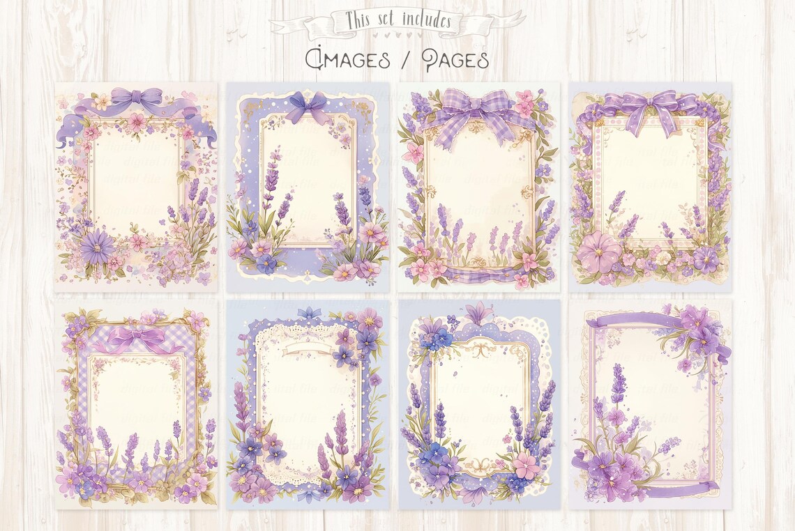 Lavender Notebook 50 Images: DIGITAL Planner Empty Pages, Invitations ...