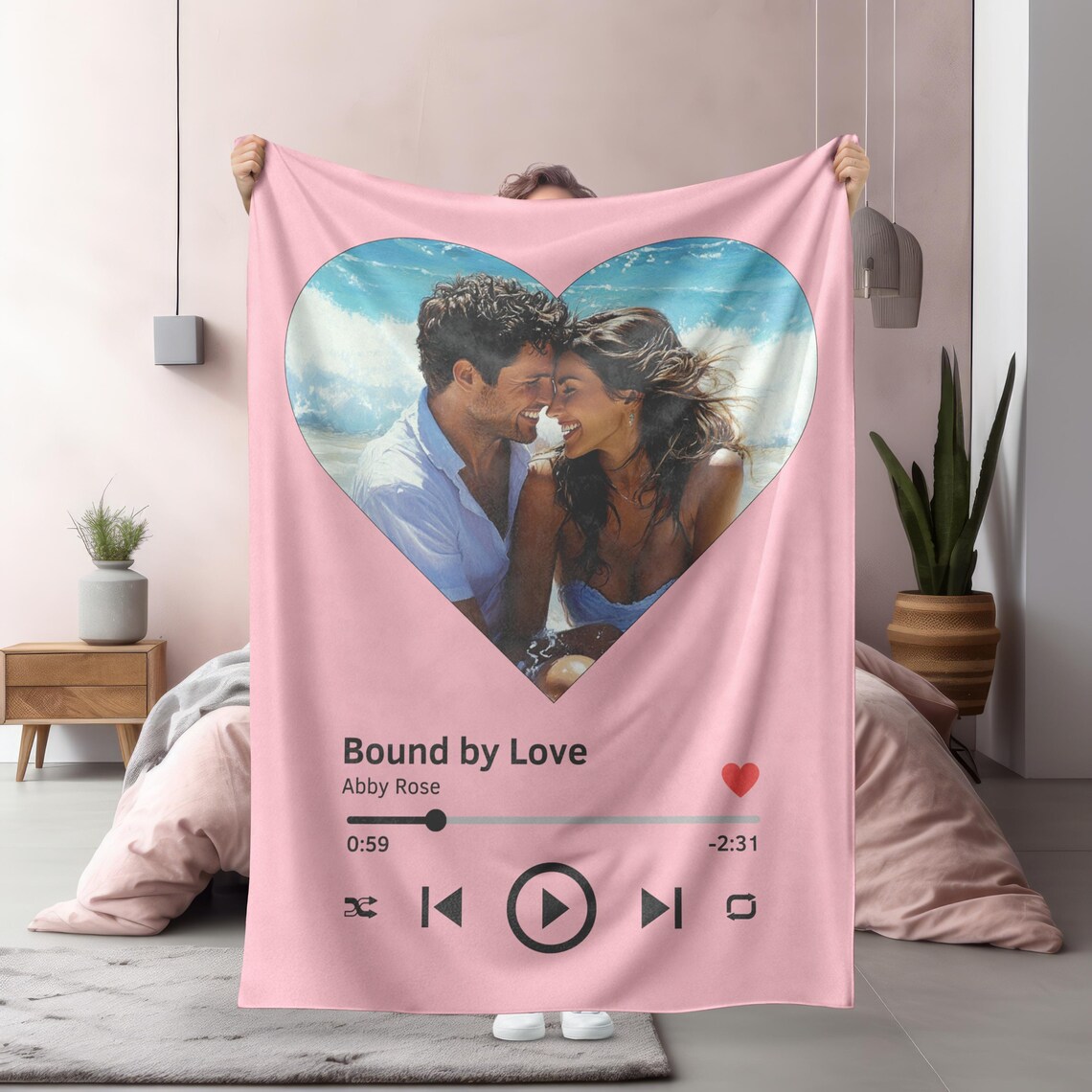 Customized Couple Blanket Romantic Photo Throw With Music Player Design ...