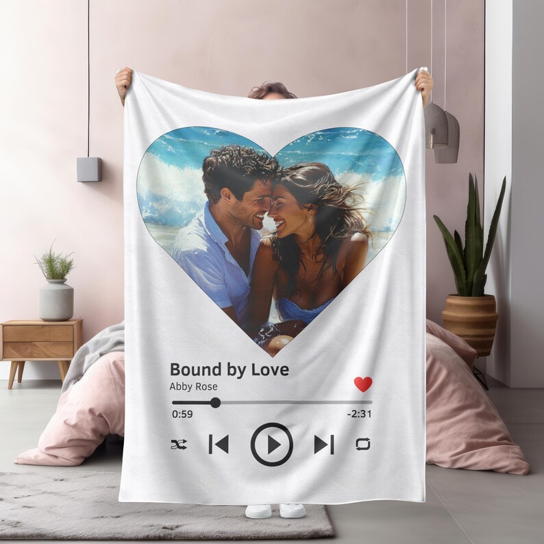 Customized Couple Blanket Romantic Photo Throw With Music Player Design ...