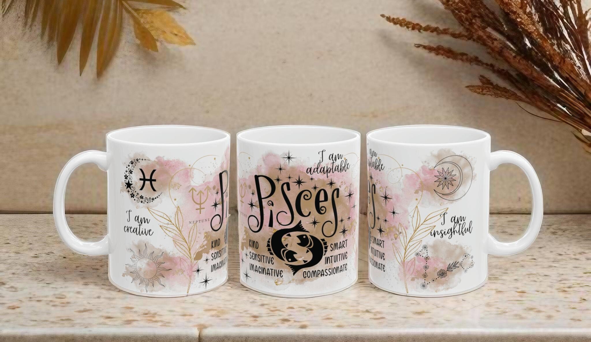Pisces Coffee Cup Zodiac Sign Star February March Birthday Gift ...
