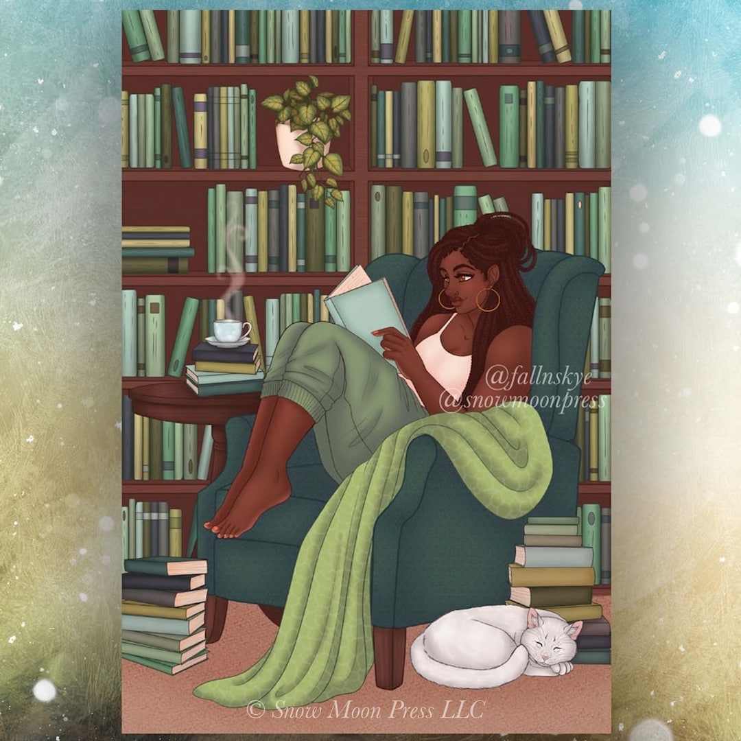 Cozy Reading Nook - Green - Bookish Art Print - Etsy