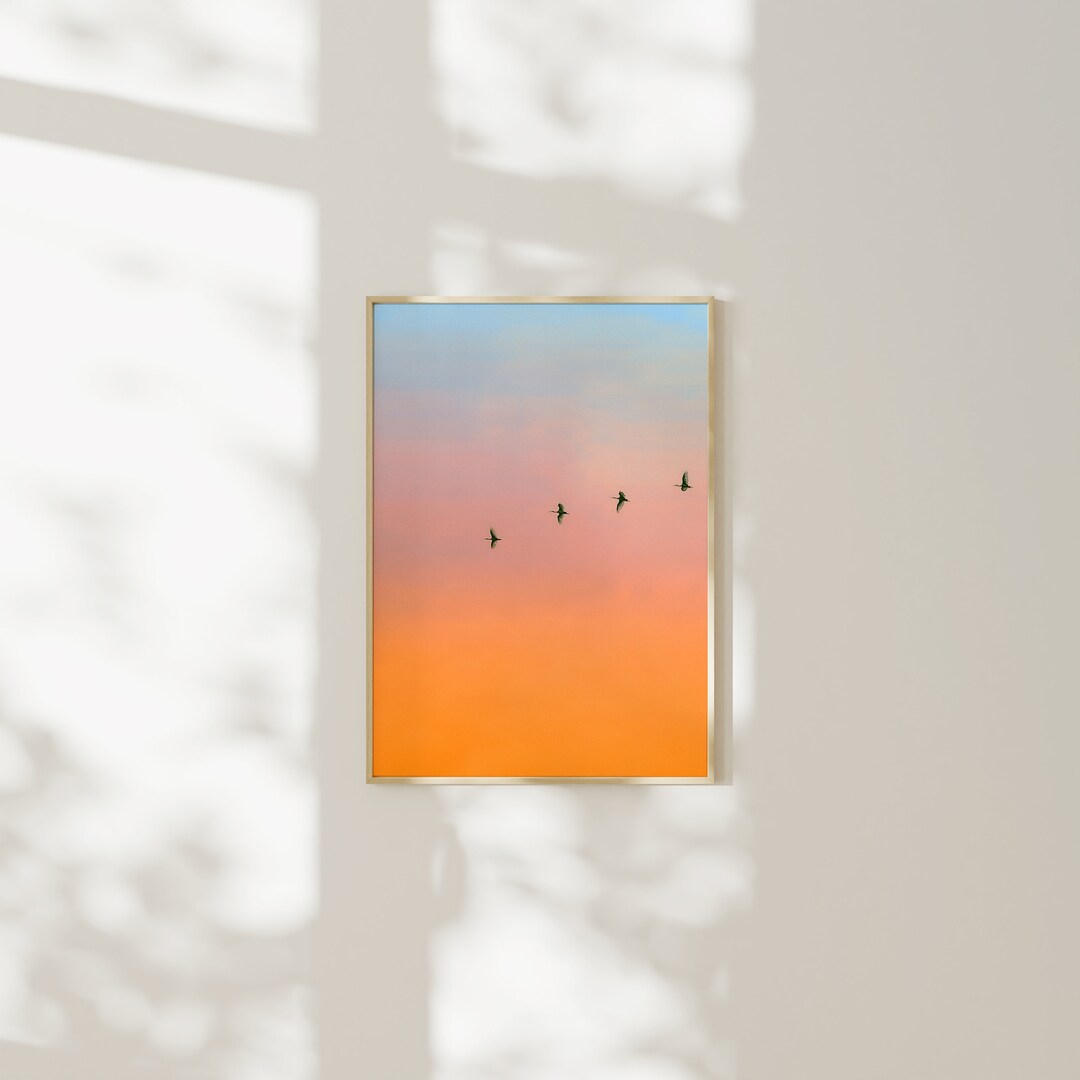 Simple Flying Birds Art Print, Minimal Birds Wall Art, Flock of Birds ...