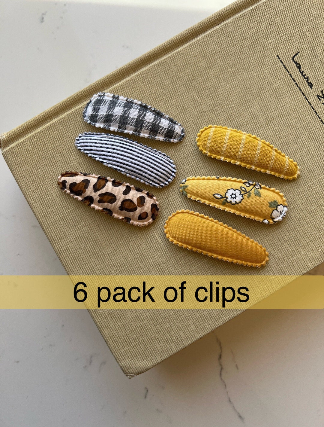 6pk Fabric Snap Barrettes Gift Set in Organza Bag L Yellow Cheetah B&W ...