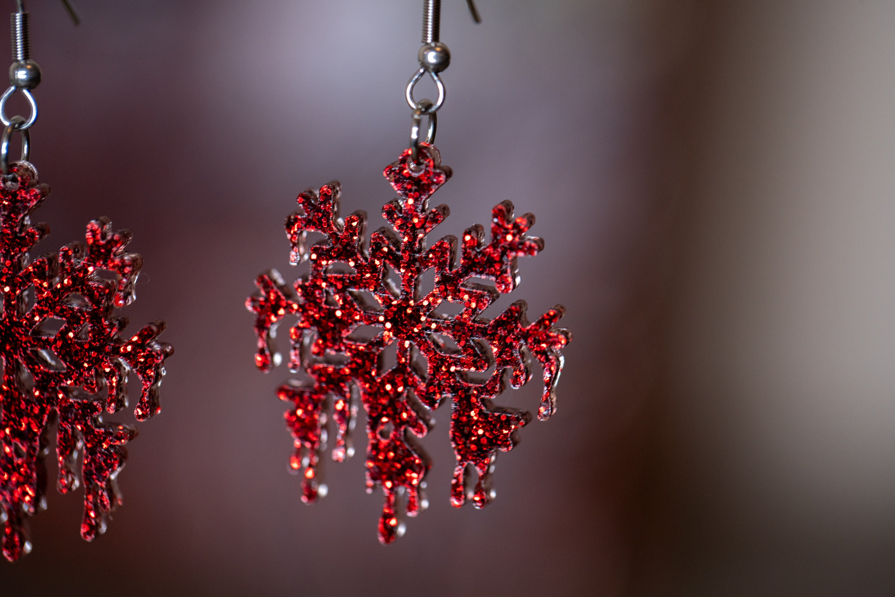 Bloody Snowflake Earrings, Creepy Christmas Earrings, Dripping Blood ...