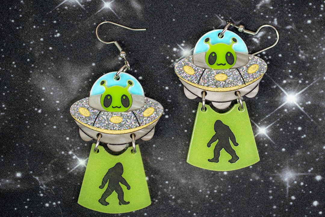 Glow in the Dark Alien Abduction Earrings, UFO Sasquatch Earrings ...