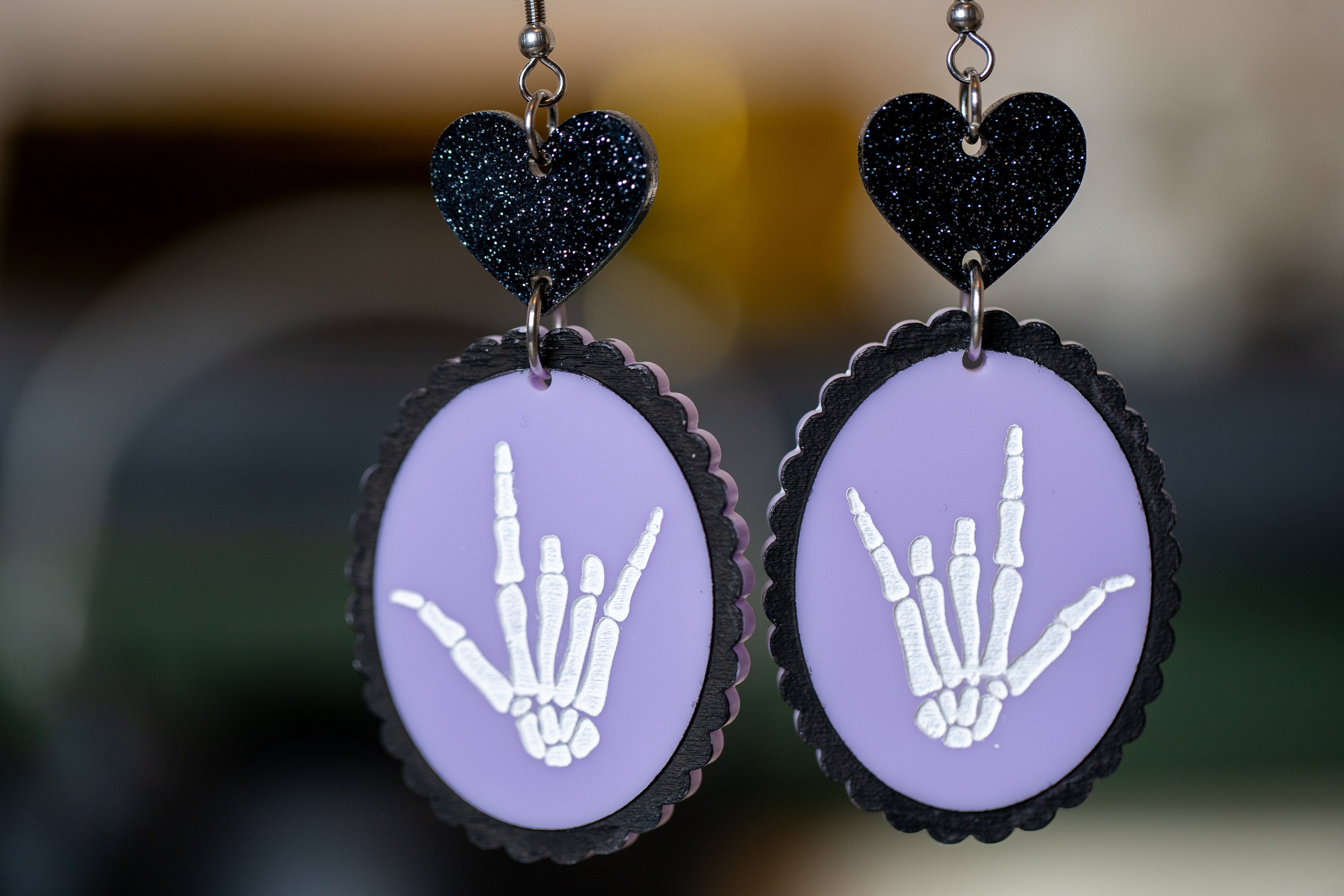 Skeleton Hands I Love You Acrylic Earrings, Spooky Fall Earrings, I ...