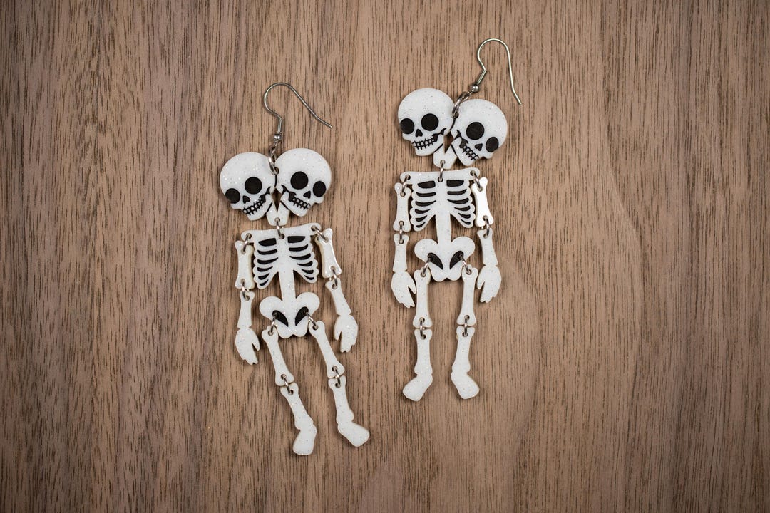 Two Headed Skeleton Earrings, Spooky Halloween Earrings, Oddities ...